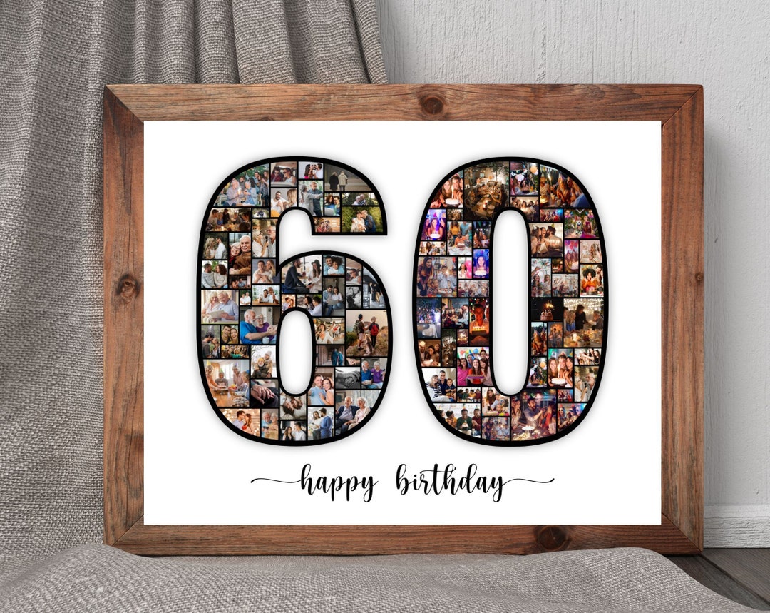 60th Birthday Photo Collage, 60 Number Collage, Family Gift, Number ...
