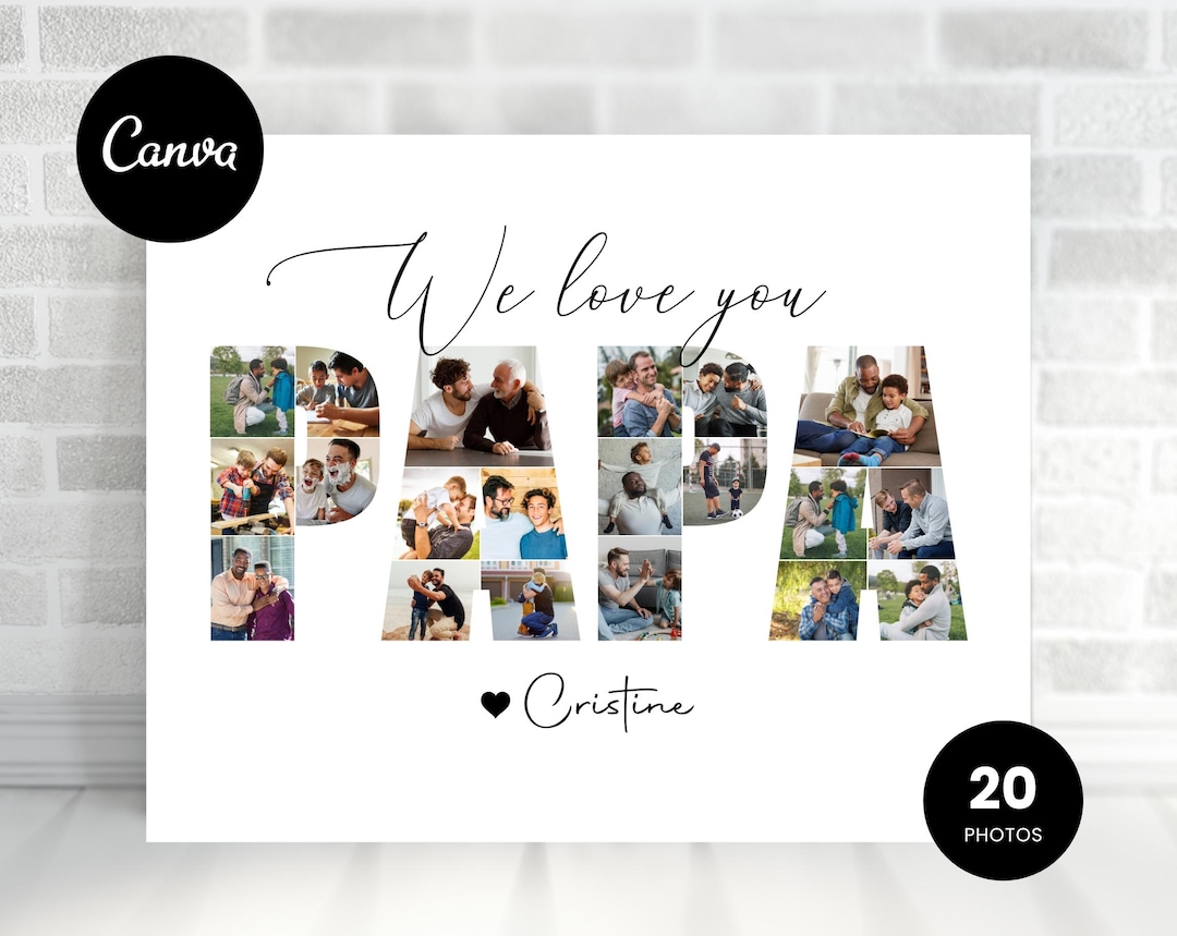 Papa Photo Collage, Papa Canva Template, Personalized Papa Frame ...