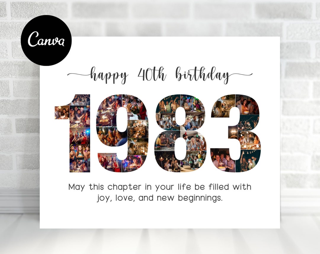 1983 Birthday Collage, 40th Birthday Collage, Birthday Gifts, Number ...