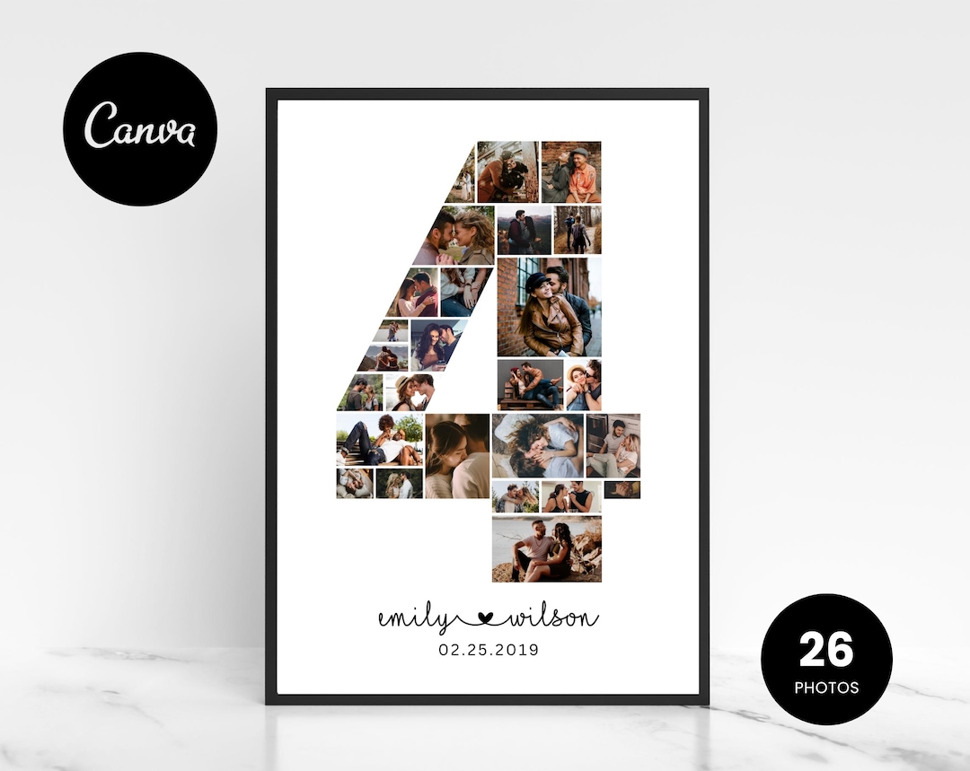 4th Year Anniversary Photo Collage, Number 4 Collage, Canva Collage ...