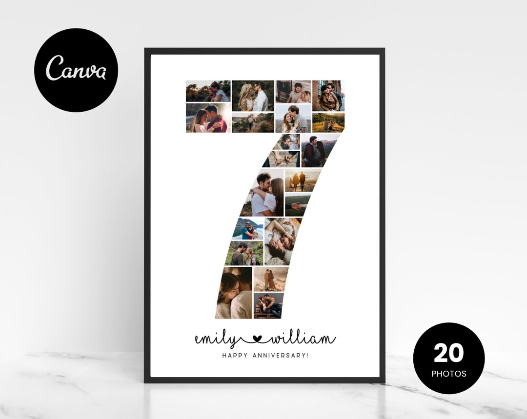 7th Anniversary Photo Collage, Number Collage, Number Prints, Gifts for ...