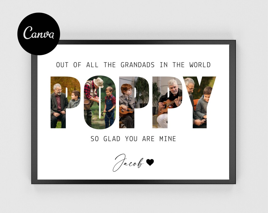 Personalized Poppy Photo Collage, Grandpa Gift (canva Template) - Etsy