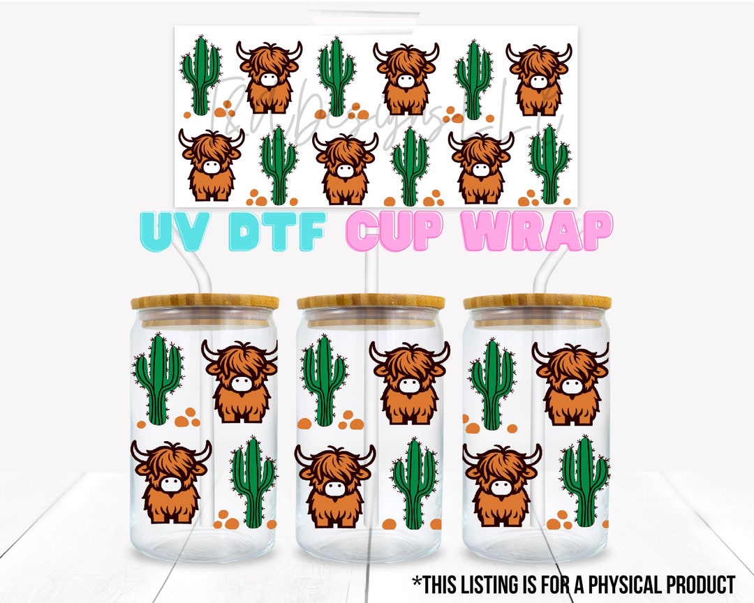 Highland Cow UV DTF Wrap, Glass Can Wrap, Highland Cow Stickers, Ready ...