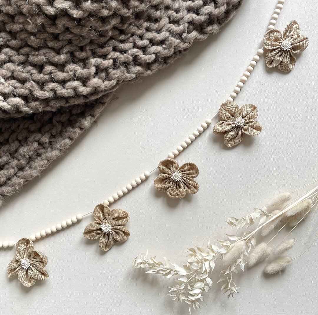Beige Flower Garland | Girls Room Decor | Neutral Nursery | Wooden ...