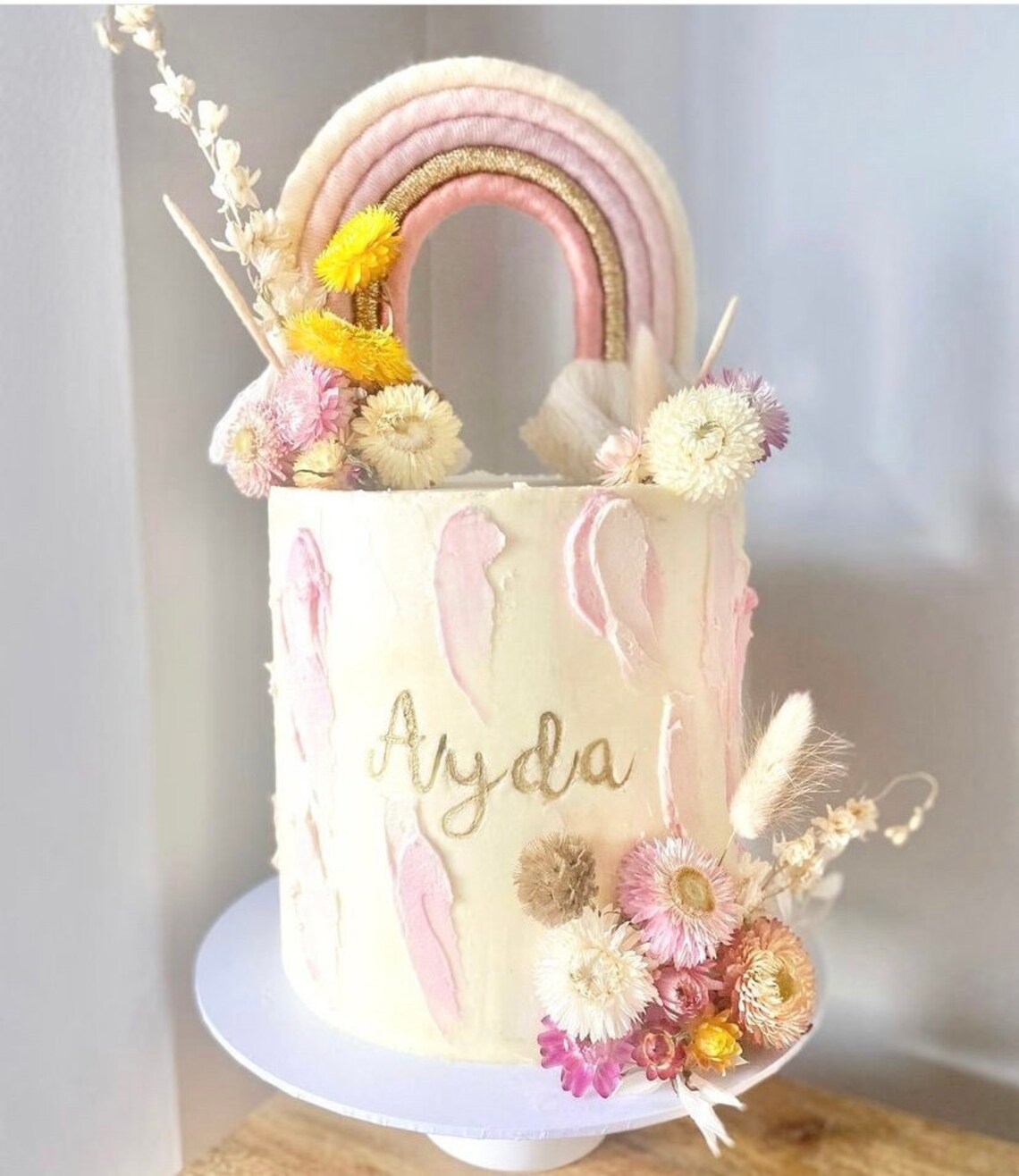 Rainbow Birthday Cake Topper Blush Pink and Gold Fibre - Etsy