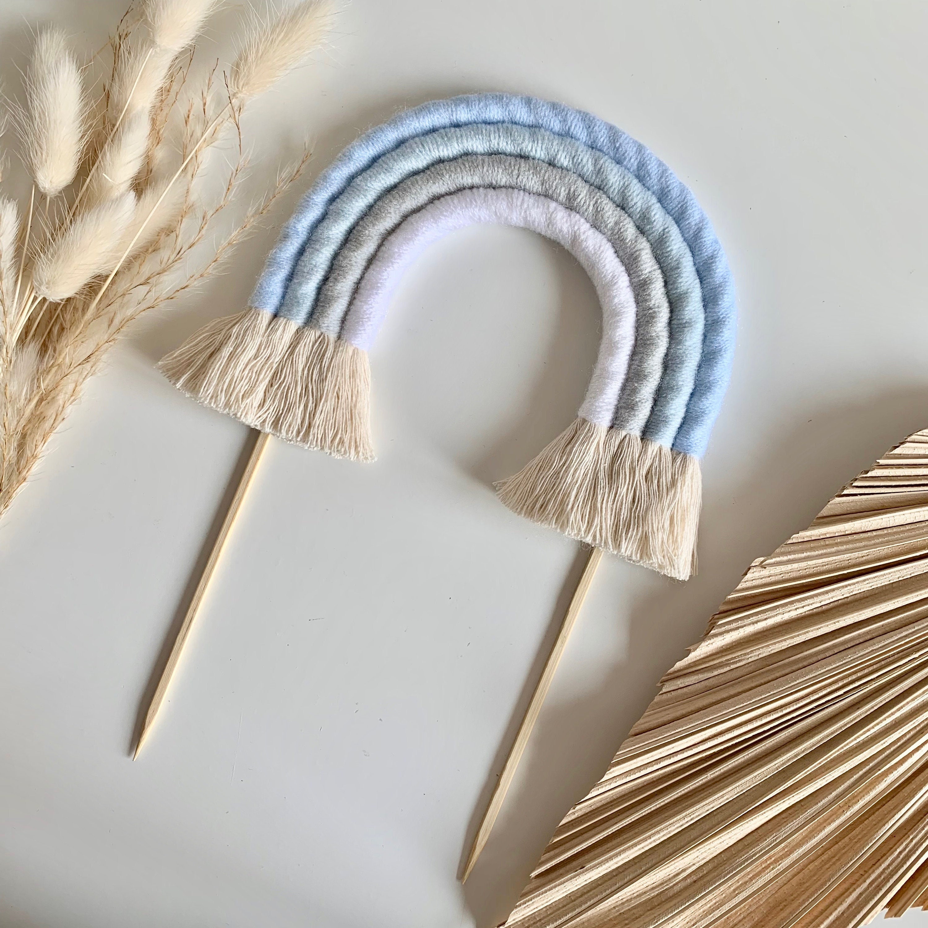 Rainbow Birthday Cake Topper Blue and Grey Fibre Rainbow - Etsy