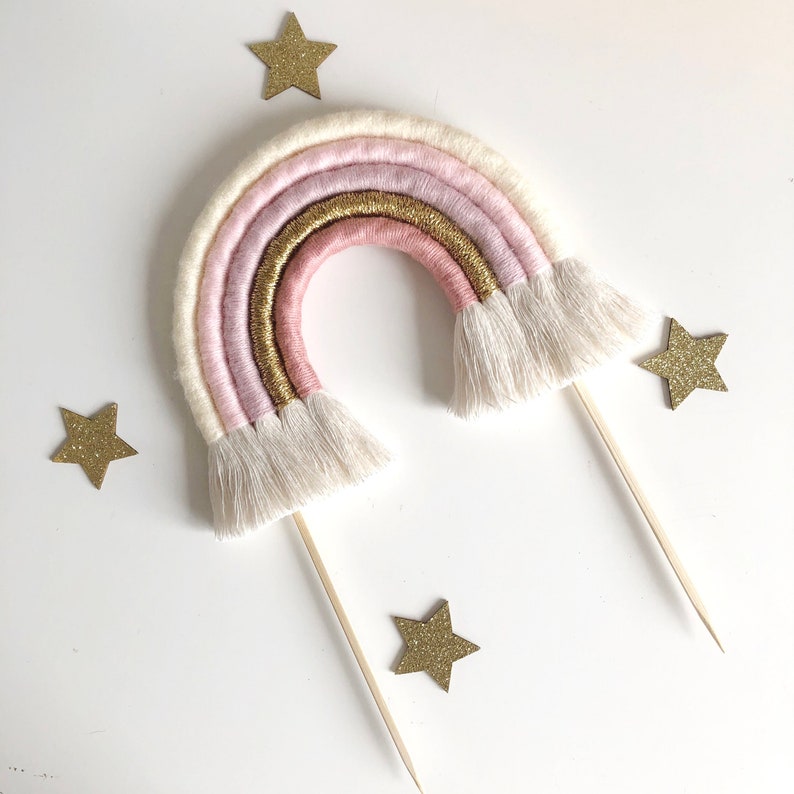 Rainbow Birthday Cake Topper Blush Pink and Gold Fibre - Etsy