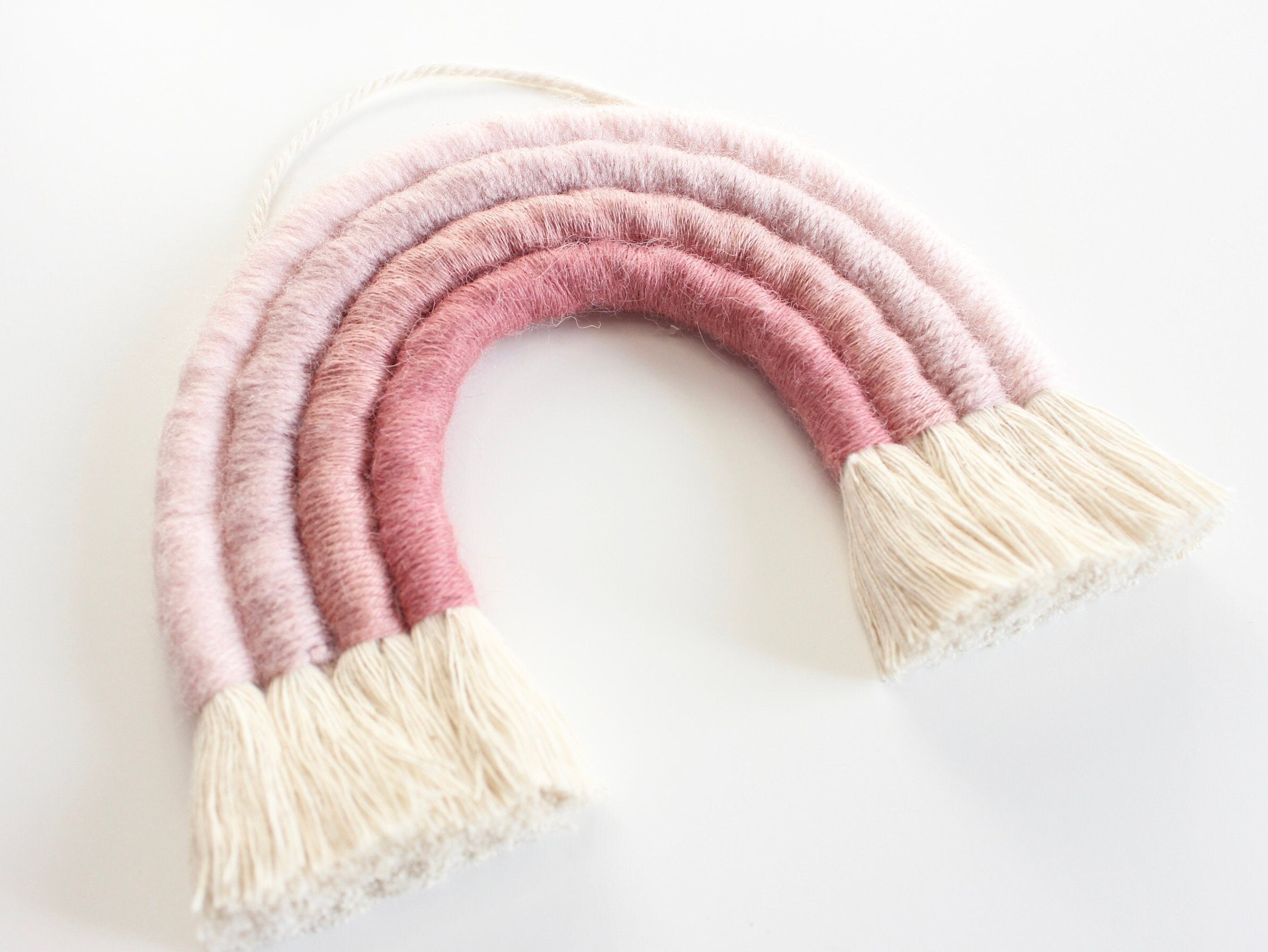 Blush And Rose Pink Fibre Rainbow Macrame Nursery Decor | Etsy