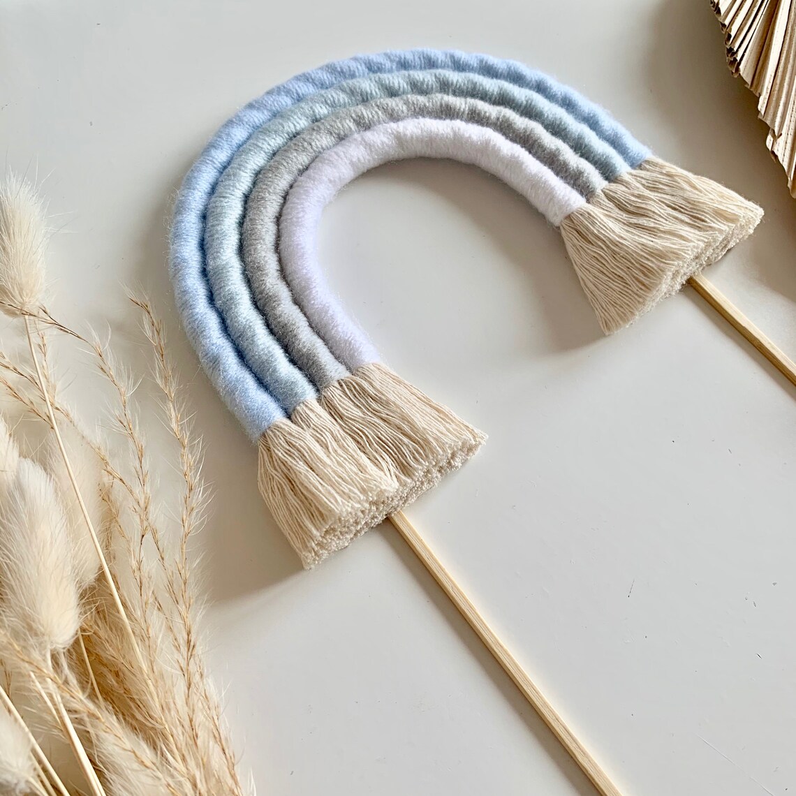 Rainbow Birthday Cake Topper Blue and Grey Fibre Rainbow - Etsy