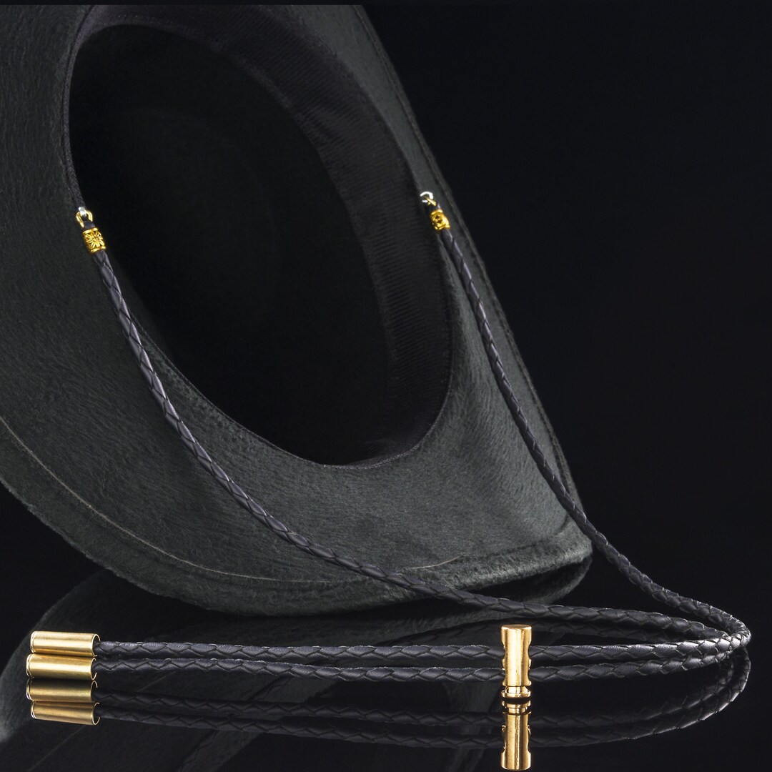 Black Leather Hat Chin Strap, Braided Cowboy Hat Stampede String. - Etsy
