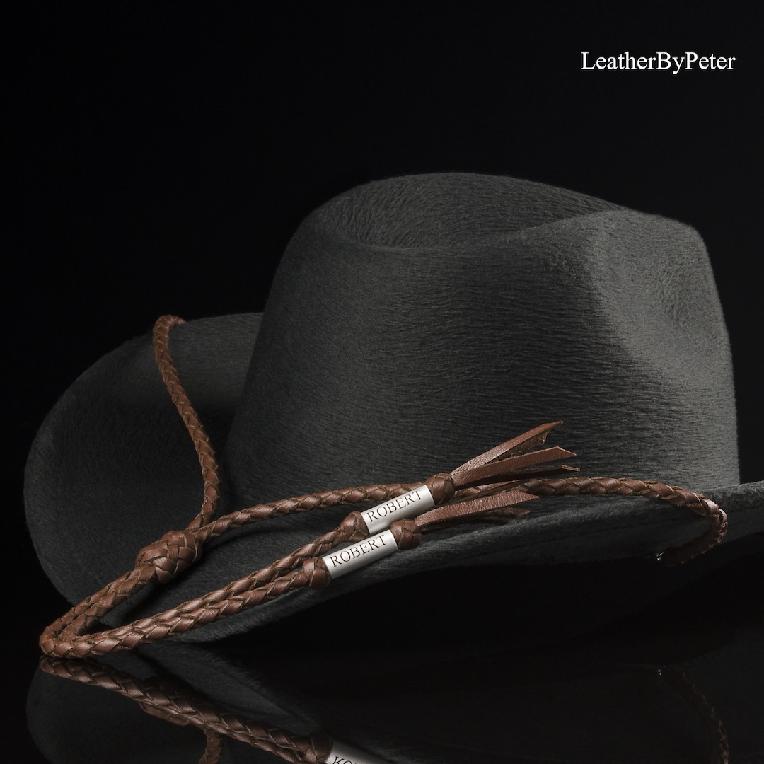 Brown Leather Cowboy Hat Chin Strap, Stampede String With Your Name on ...