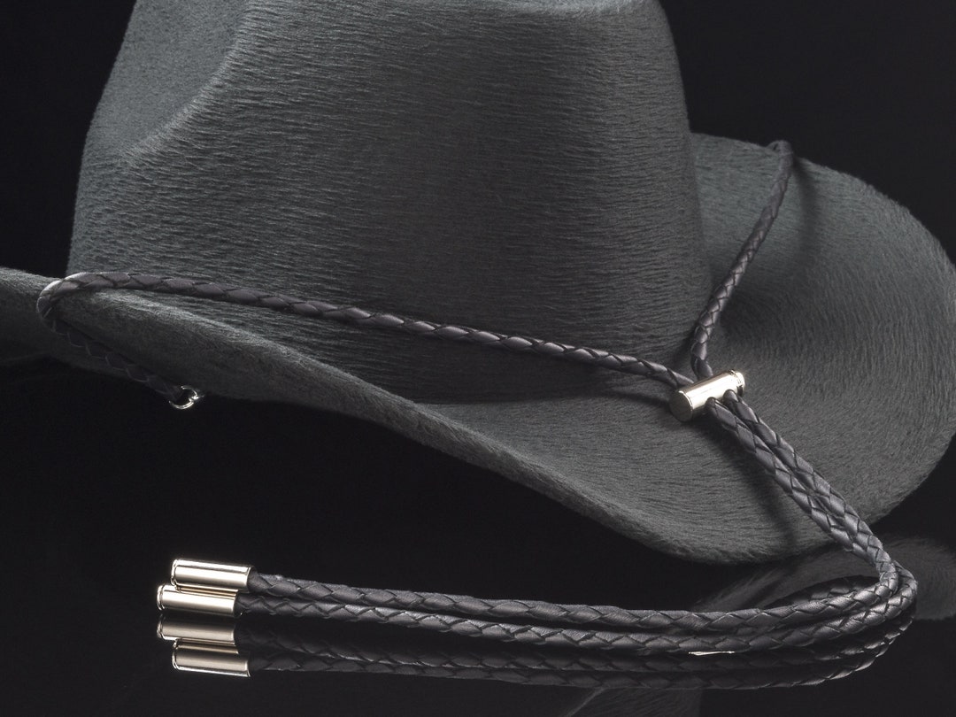 Black Hand-braided Leather Stampede String With Metal Hardware, Hat ...