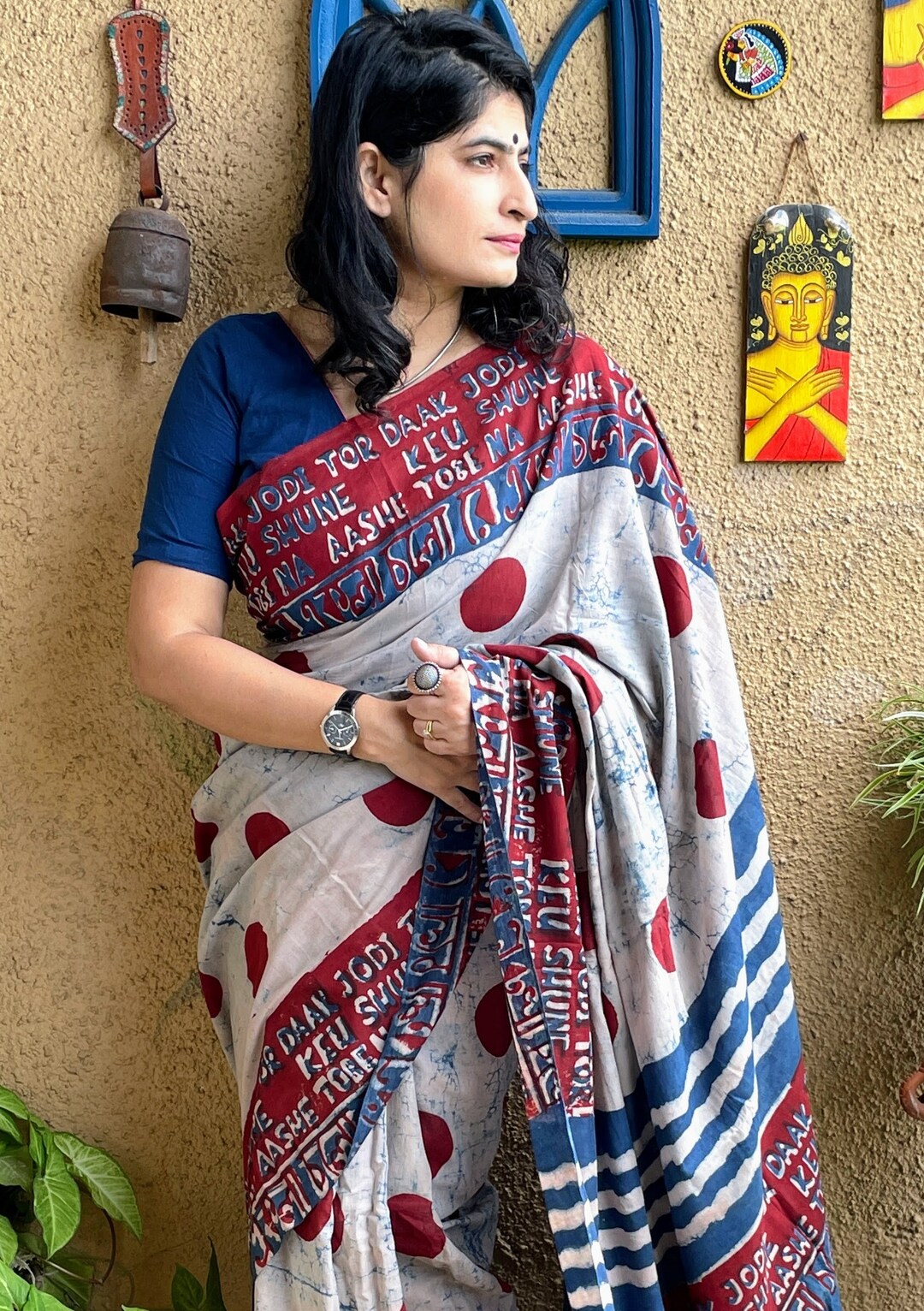 Ekla Cholo Cotton Saree, Saree for Women , Block Printed Saree, Indigo Saree, Indian Textile ...