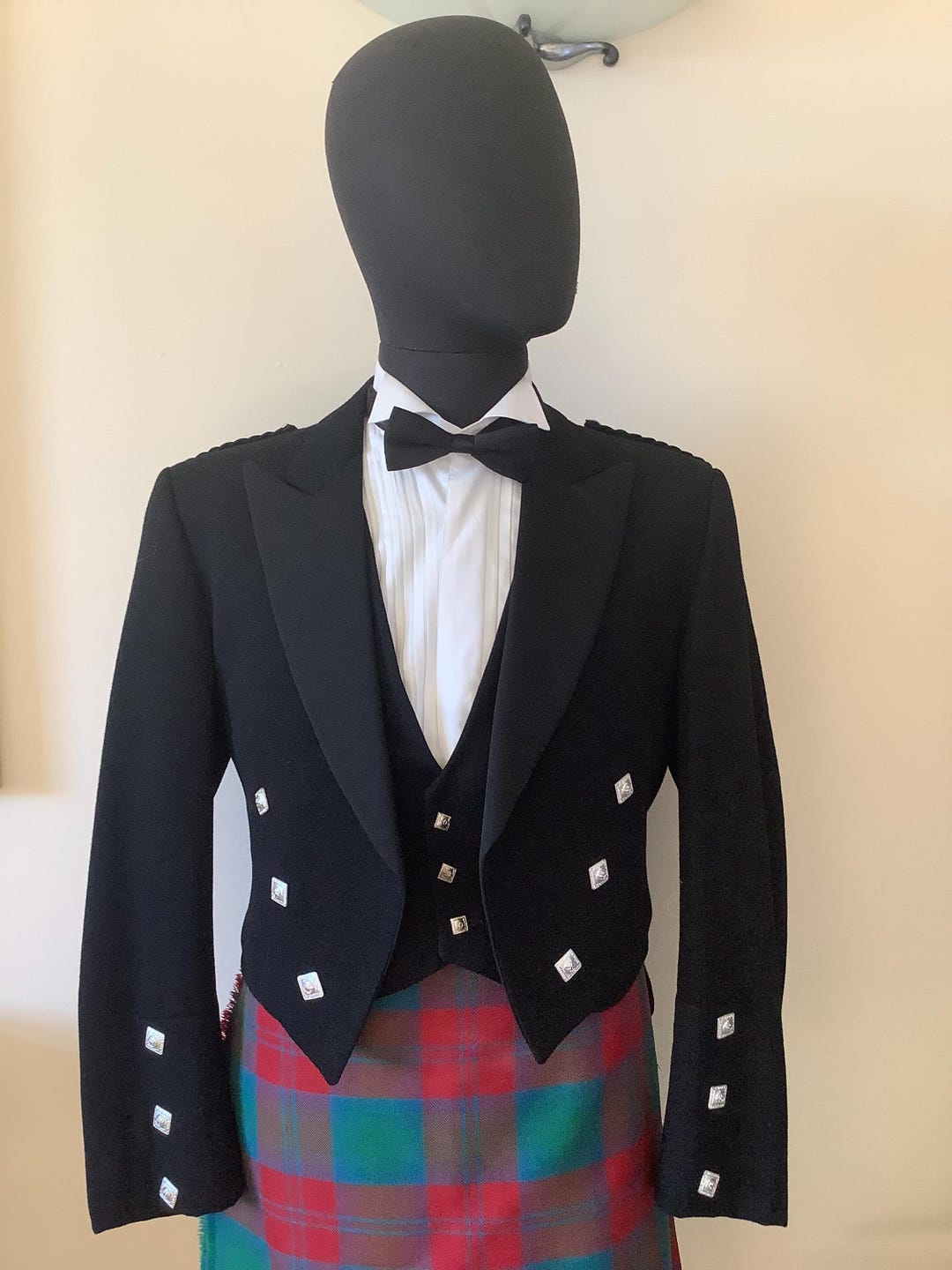 Mens Kilt Jacket and Waistcoat, Prince Charlie Style, Black Wool ...