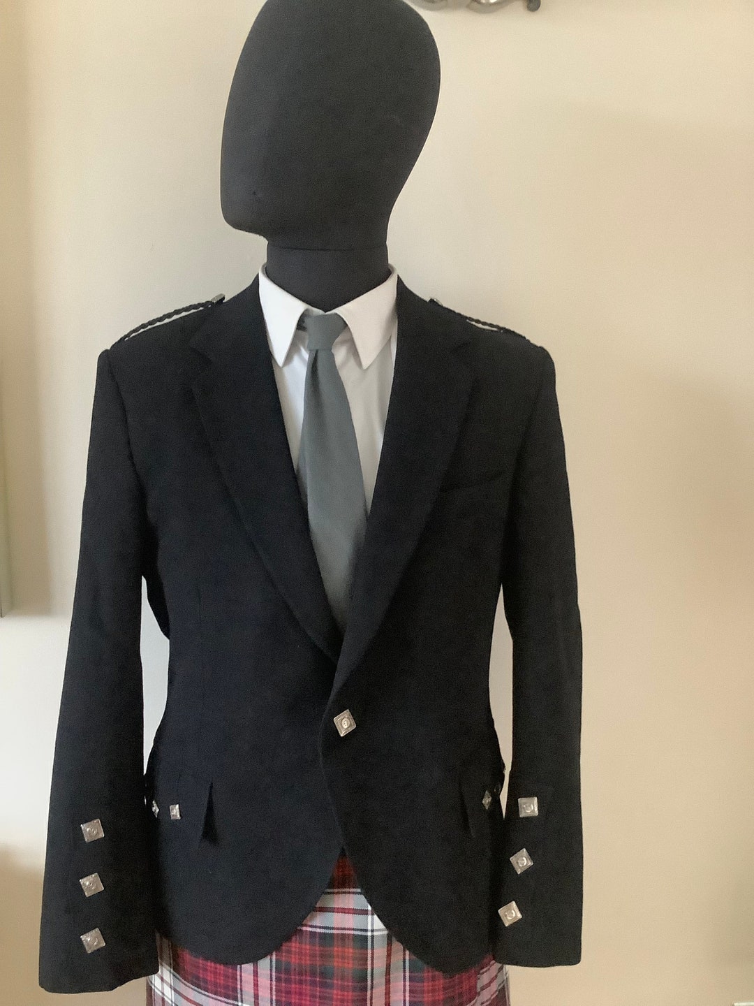 Vintage Scottish Kilt Jacket, Argyll Style , Black Wool, Chest 42 ...