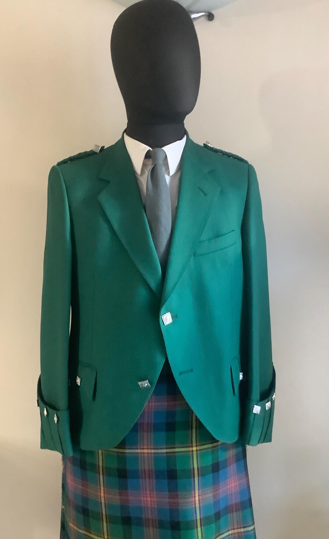Vintage Mens Scottish Kilt Jacket, Argyll Style, Green Wool , Chest 42 ...