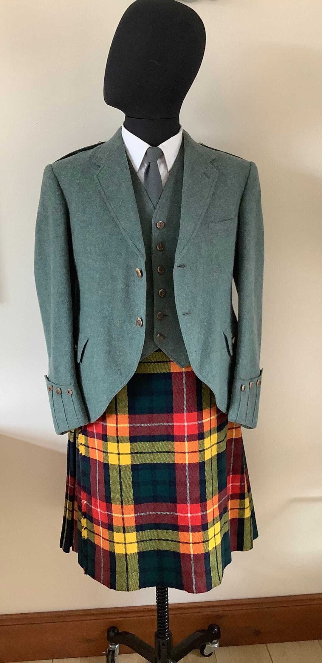 Vintage Mens Scottish Tweed Kilt Jacket and Waistcoat ,green, Chest 40 ...