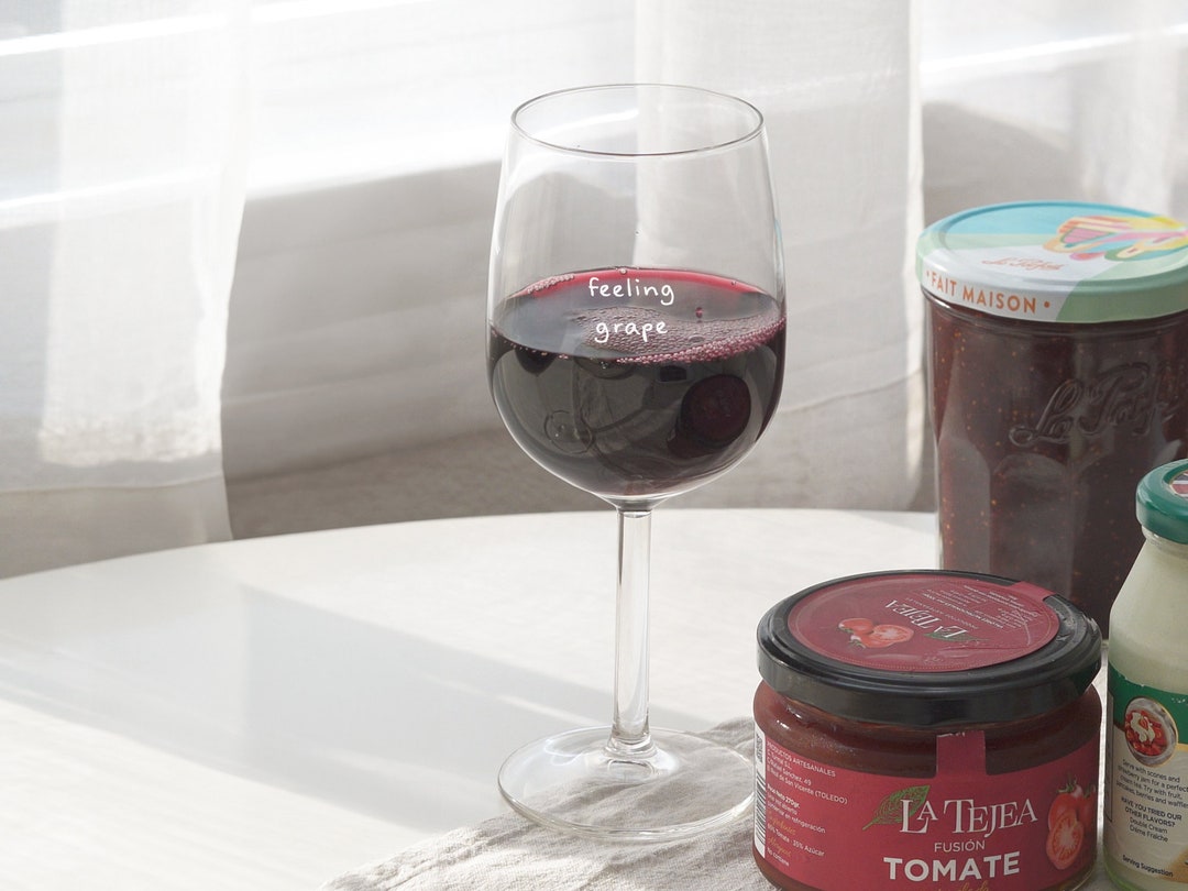 Wine Glass Feeling Grape Print Glass One of a Kind Wine Lover Gift for ...