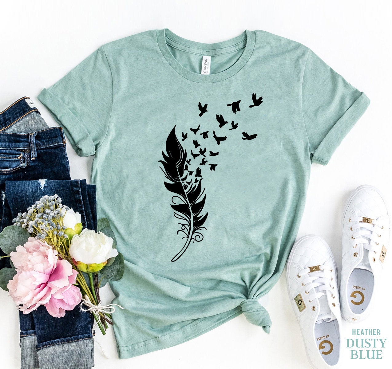 Feather Birds Shirt Bird T-Shirt Feather T-Shirt Summer | Etsy