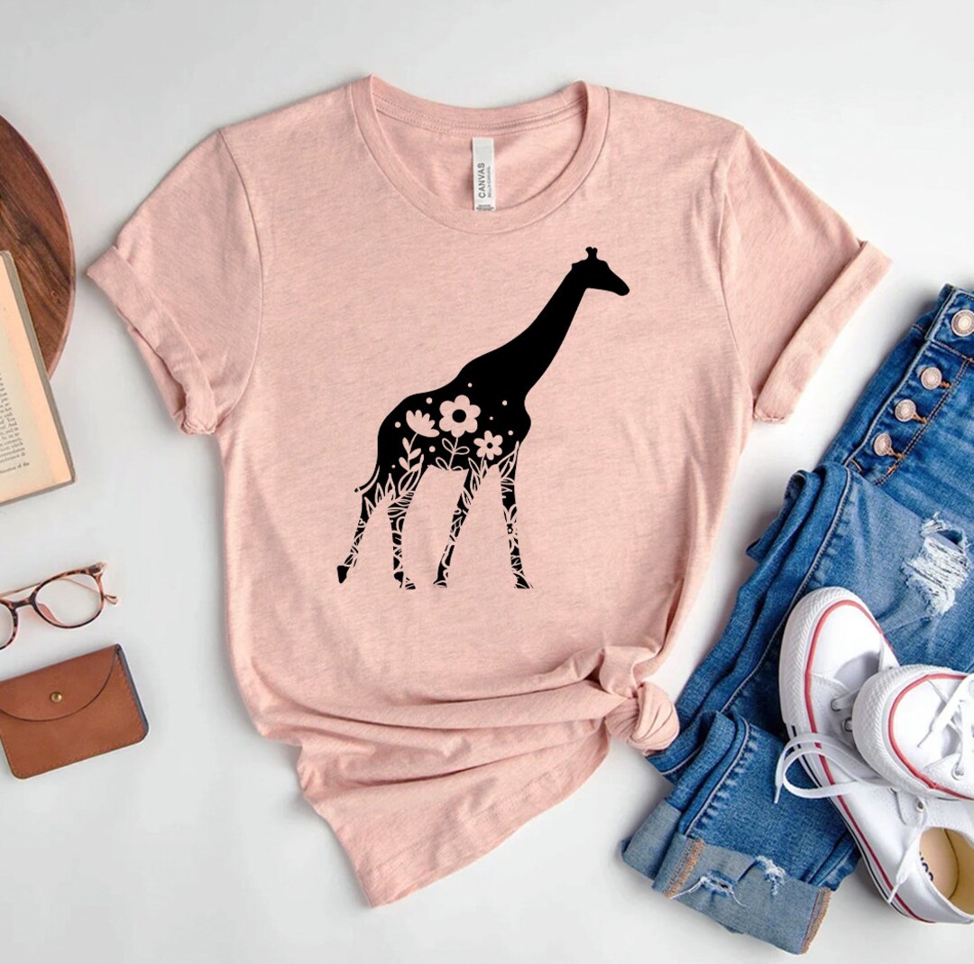 Floral Giraffe T-shirt, Animal Shirt, Zoo Gift, Giraffe Top, Safari ...