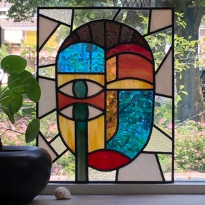 Modern Stained Glass Window, Art, Interior, Mask “tearing Eyes” - Etsy