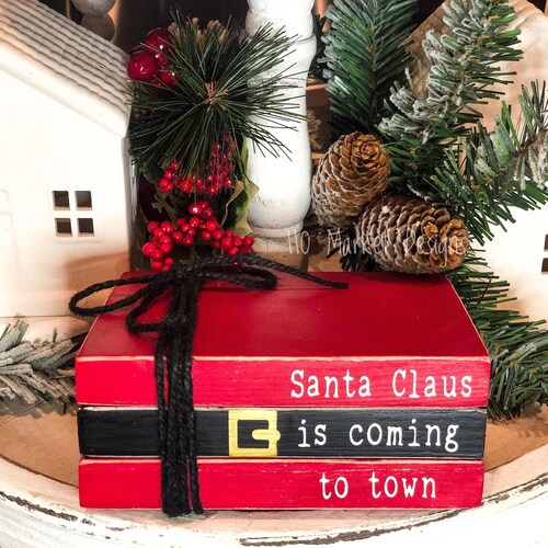 Santa Wooden Books Mini Book Stack Christmas Wooden | Etsy
