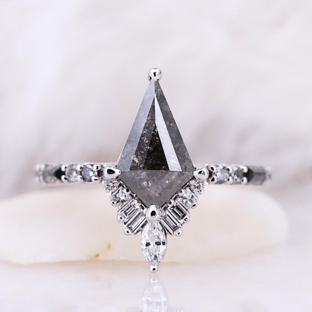 White Diamond Combo Rings Engagement Ring Wedding Ring Combo 14K Solid ...