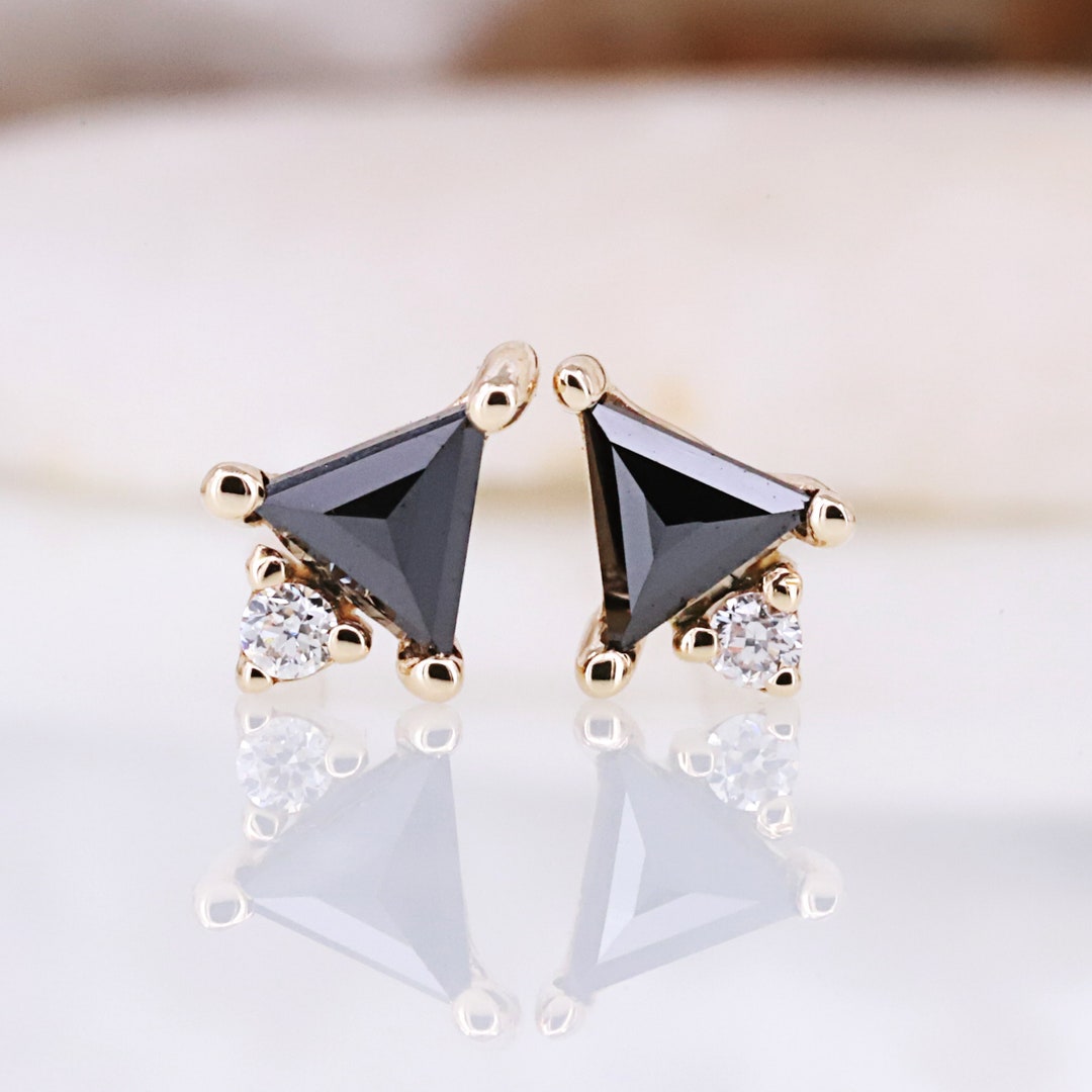 Black Taiange Diamond Earrings | Triangle Diamond Studs | Black Diamond ...