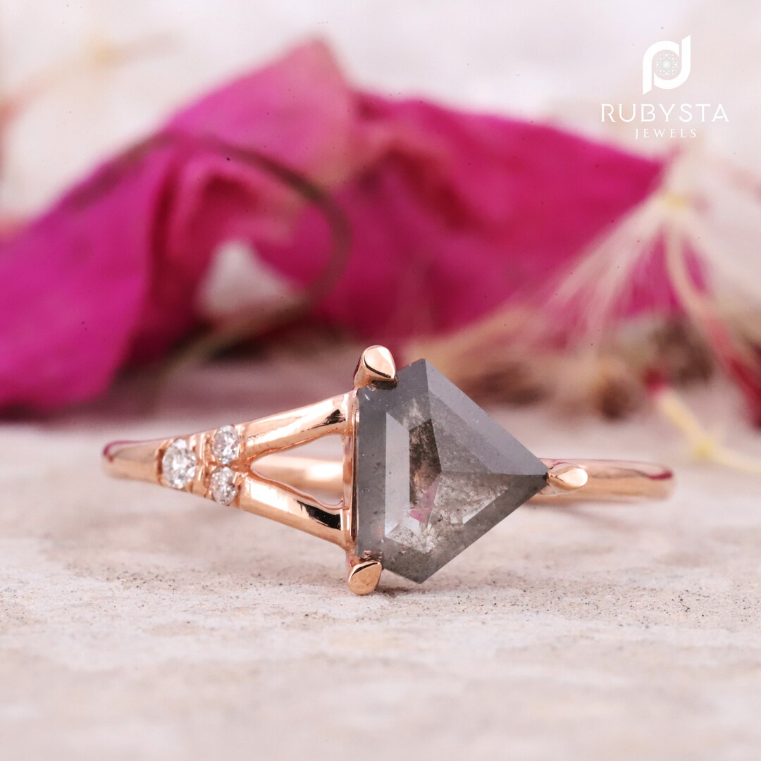 Salt and Pepper Pentagon Diamond Ring | Engagement Ring | Pentagon ...