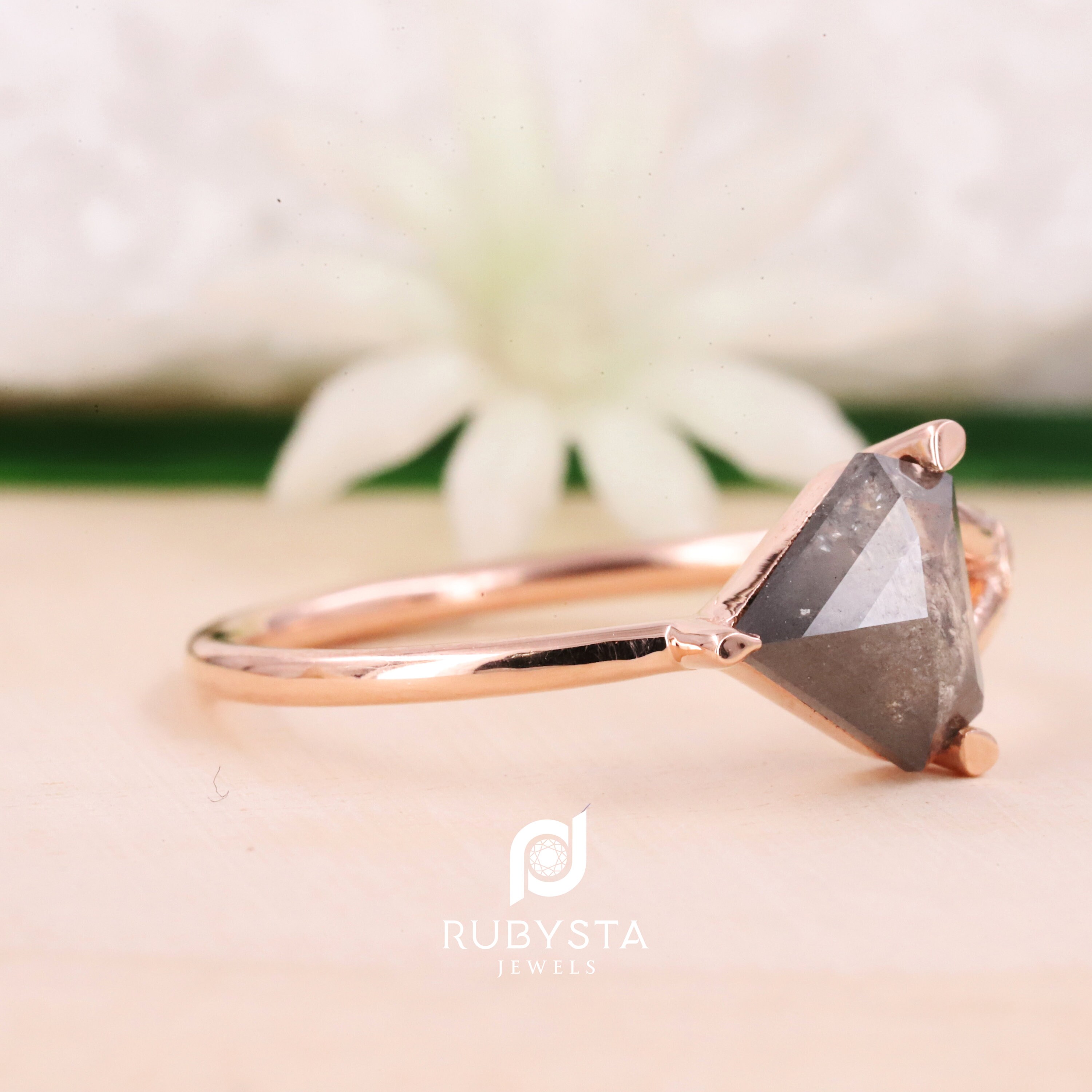 Salt and Pepper Pentagon Diamond Ring Engagement Ring | Etsy