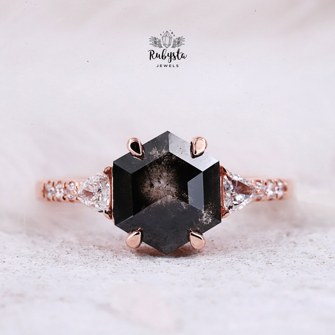 14K Solid Gold Ring Hexagonal Diamond Ring Engagement Ring Salt and ...