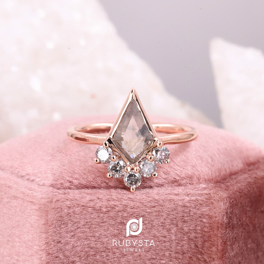 14k Gold Salt & Pepper Kite Diamond Ring: Minimalist Bezel Setting - Etsy