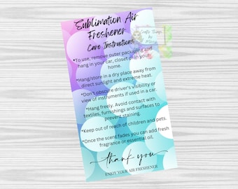 Printable Sublimation Car Freshener Care Card, Car Freshie Care Card - Etsy