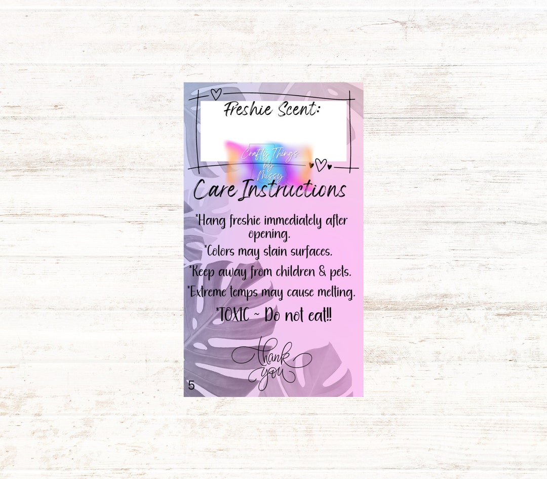 Freshie Care Instructions INSTANT DOWNLOAD |printable Freshie Care Card ...