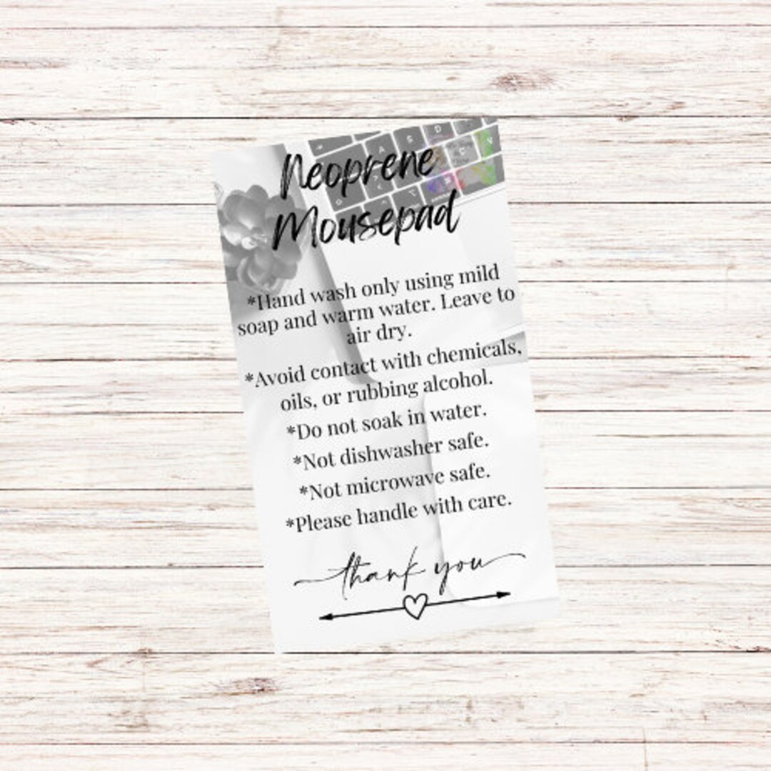 Printable Sublimation Mouse Pad Care Instruction Cards, Mouse Pad ...