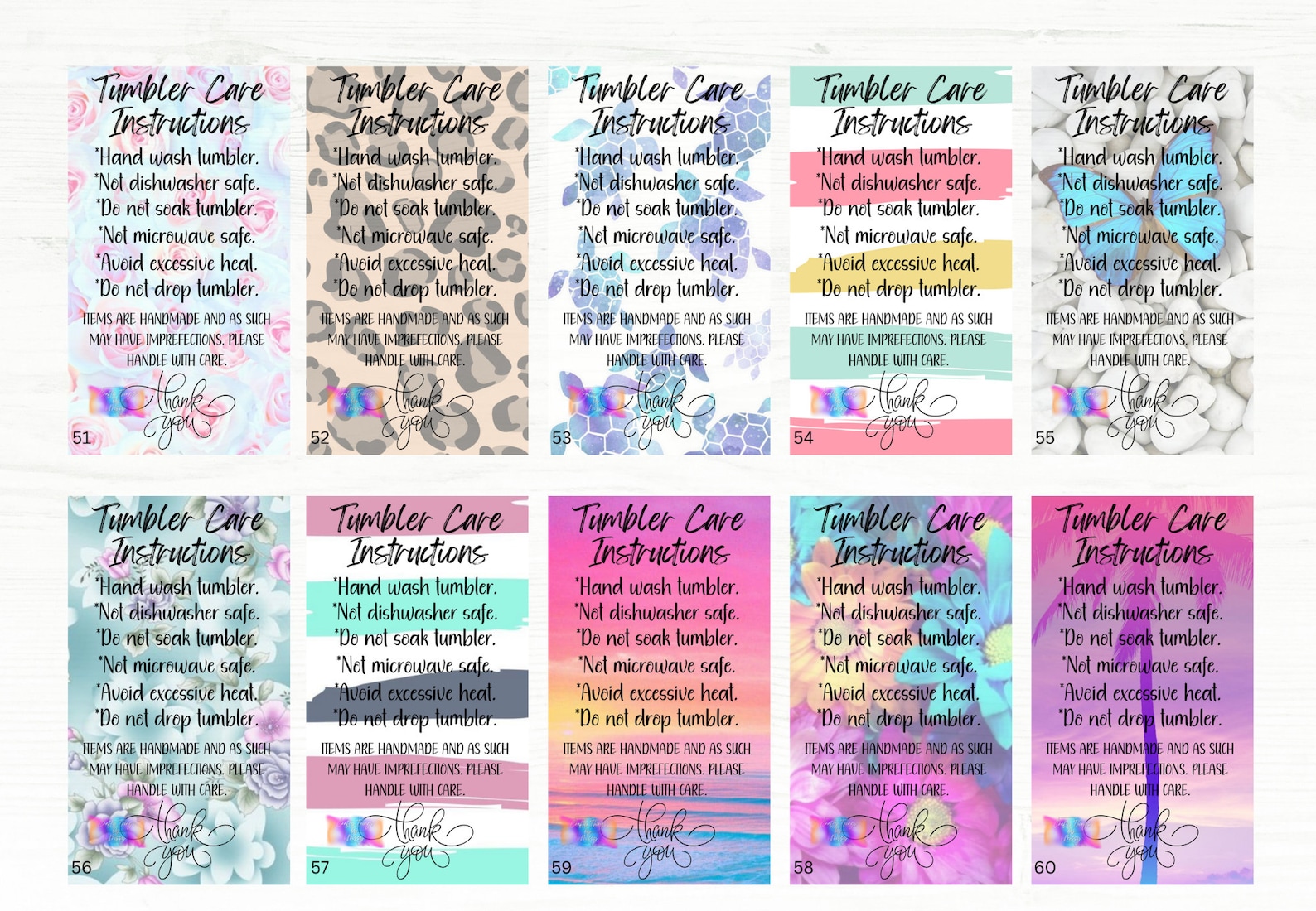 Tumbler Care Instructions, Tumbler Cards, Sublimation Tumbler Care ...