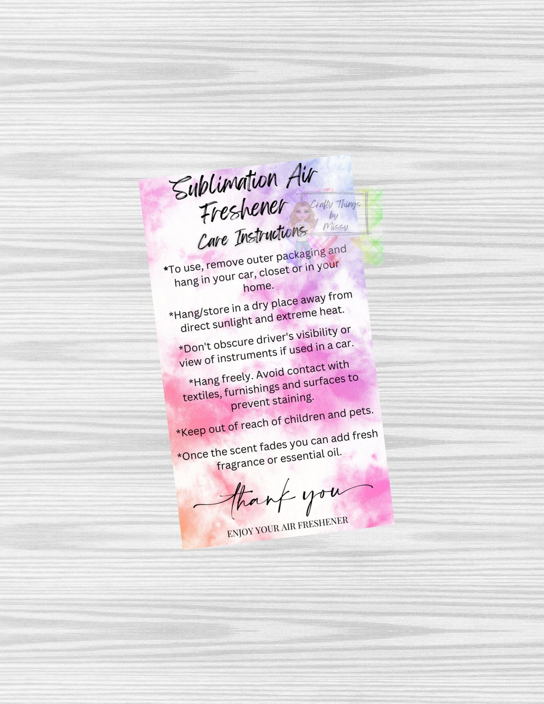 Printable Sublimation Car Freshener Care Card, Car Freshie Care Card - Etsy