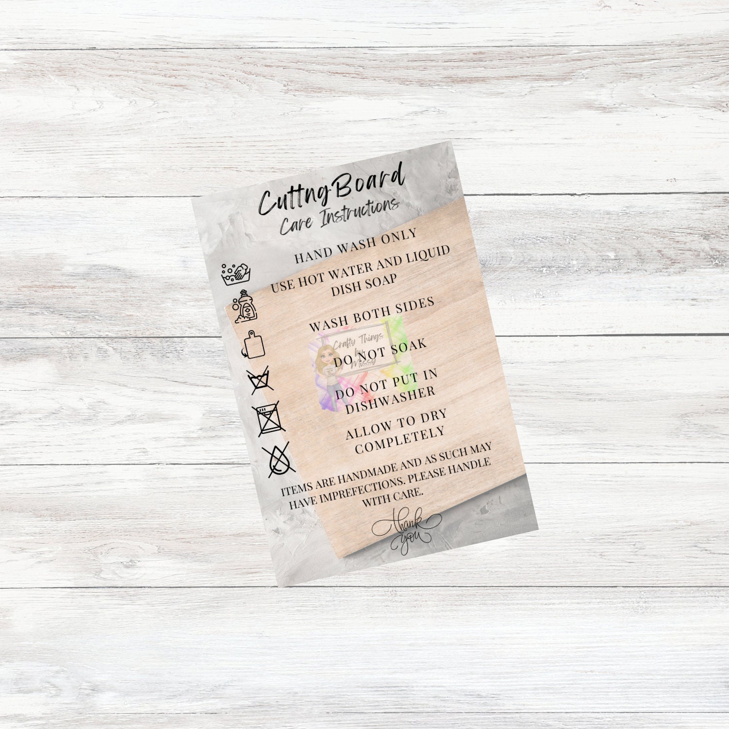 Cutting Board Instructions Care Card, Washing Care Instructions, Ready ...