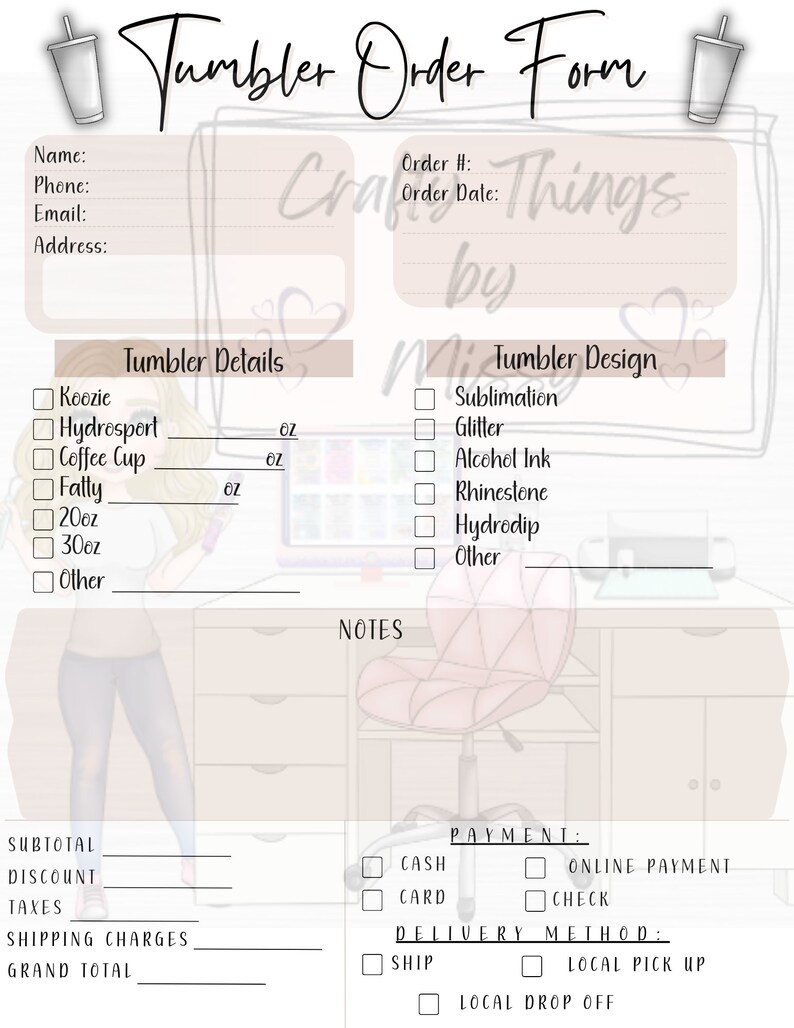 Tumbler Order Form | Digital Tumbler Order Form | Printable Tumbler ...