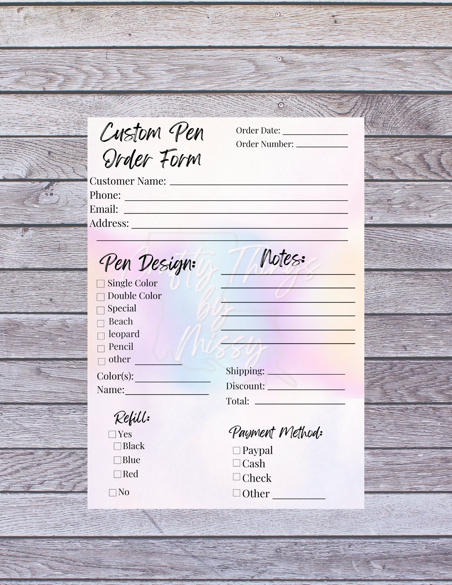 Pen Order Form | Custom Pen Order - Etsy