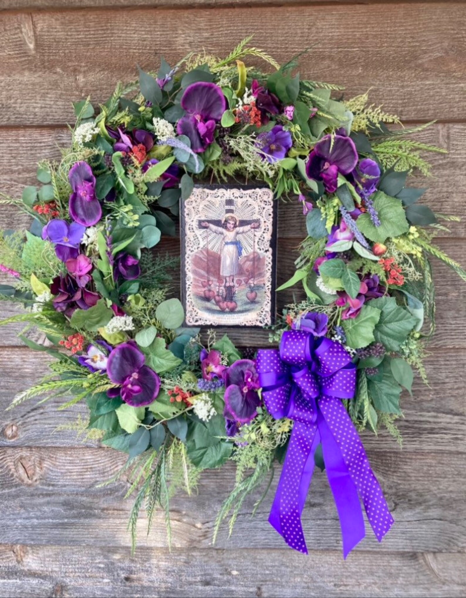 Lenten Floral Wreath, Vintage Holy Card, Catholic Door Decor - Etsy