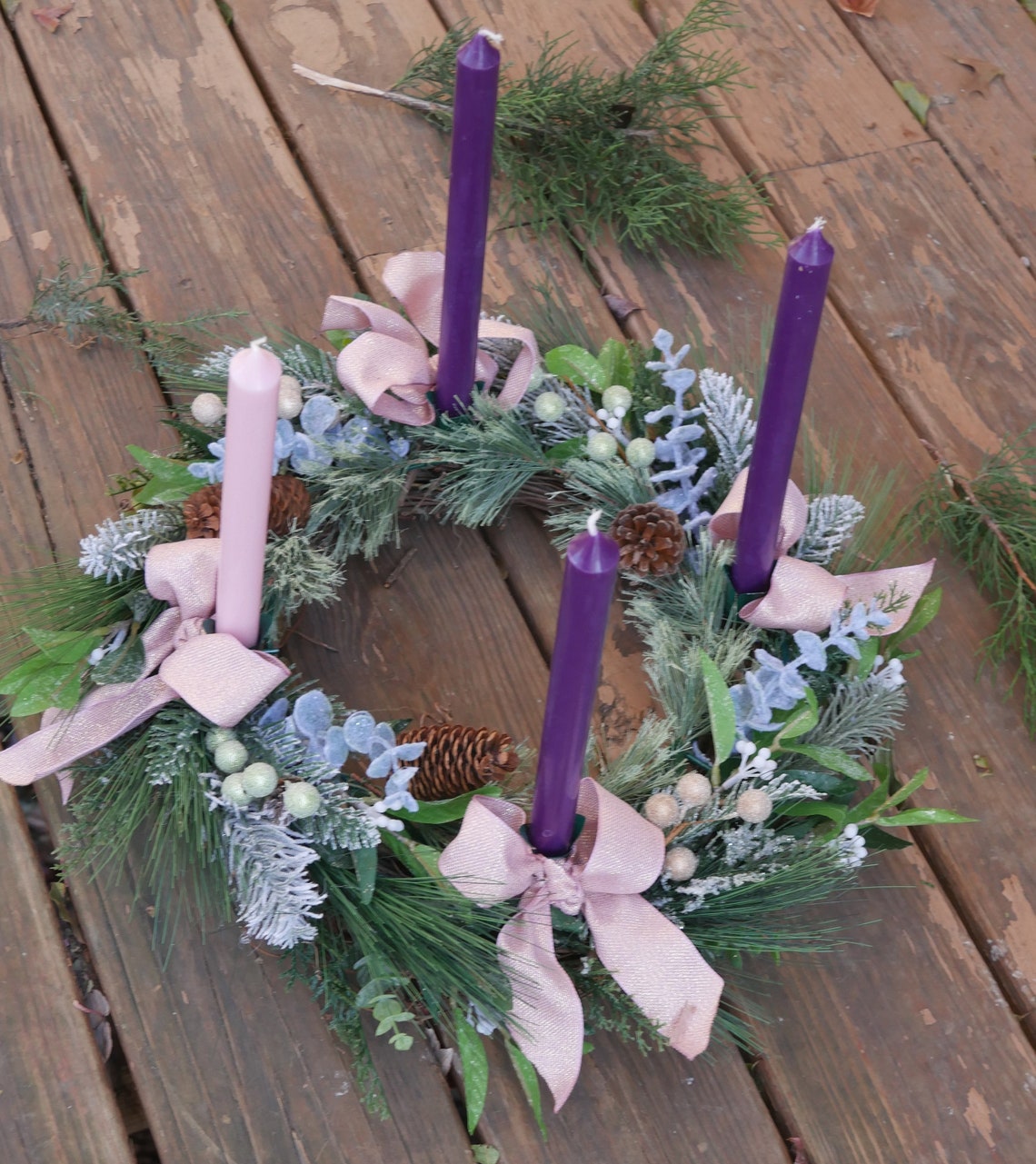 Advent Wreath Catholic Christmas Evergreen Table Top - Etsy