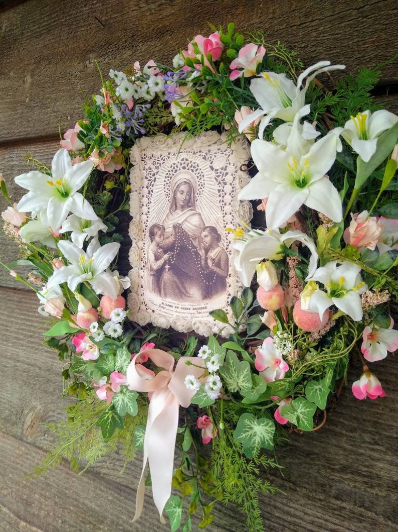 Catholic Wreath Our Lady of the Rosary Vintage Lace Wreath - Etsy