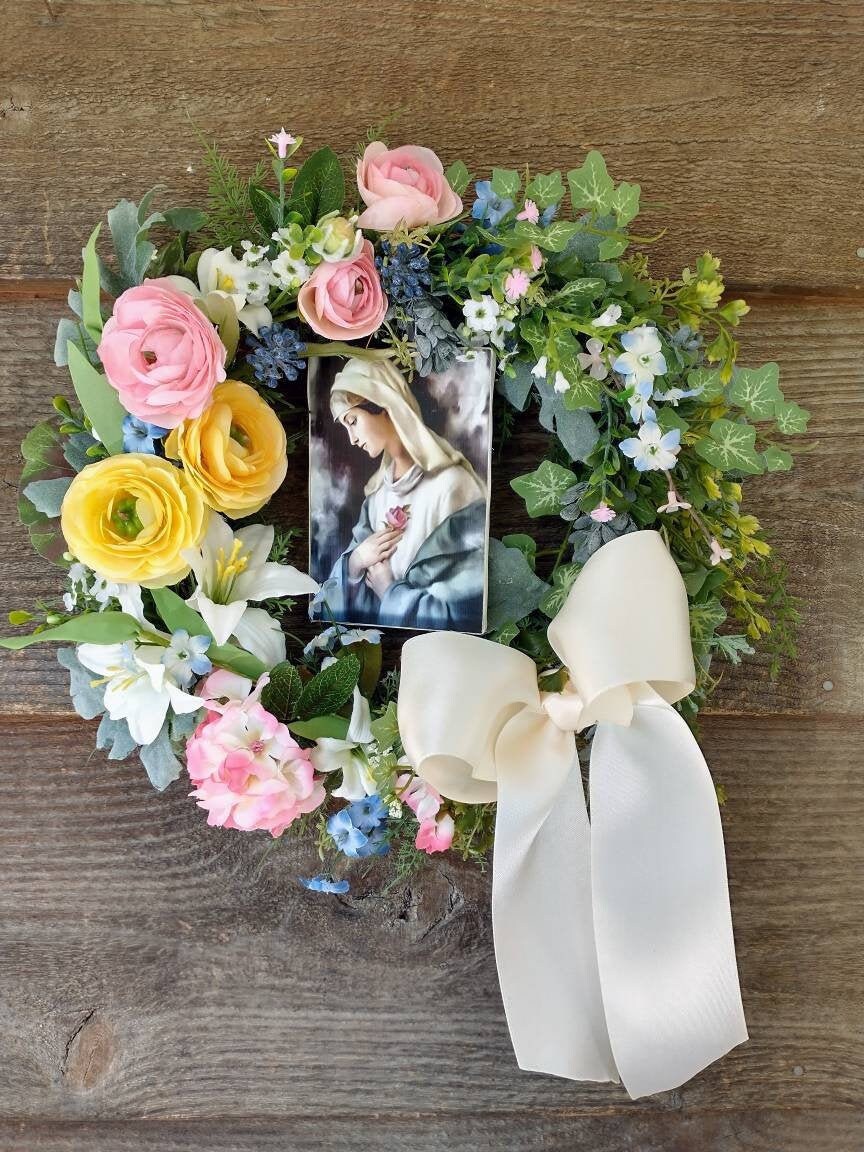 Mother's Day wreath Catholic wreath Mary Blessed | Etsy