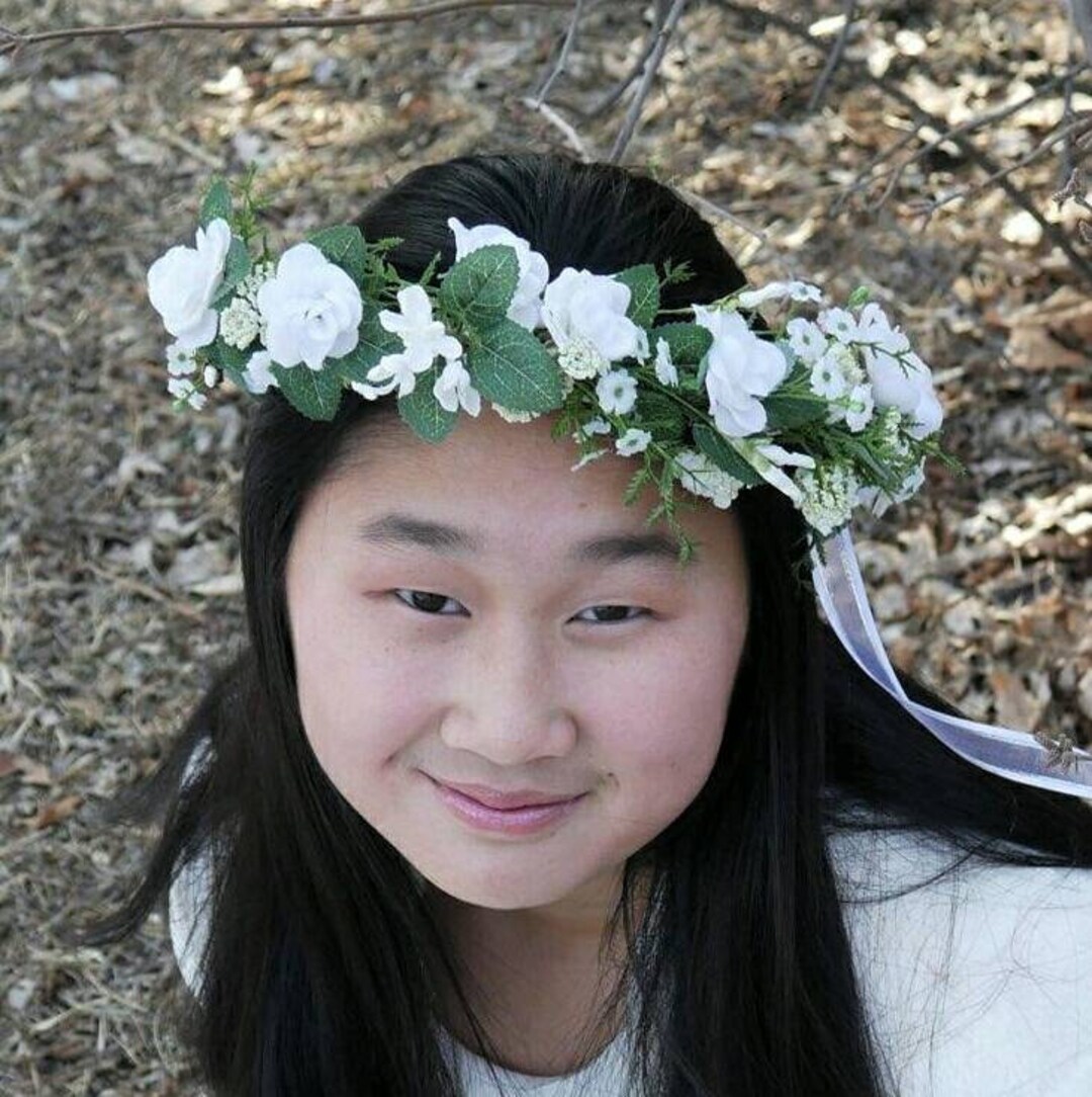FIRST Holy Communion Floral Crown Wreath Headpiece Flower Girl Wedding ...
