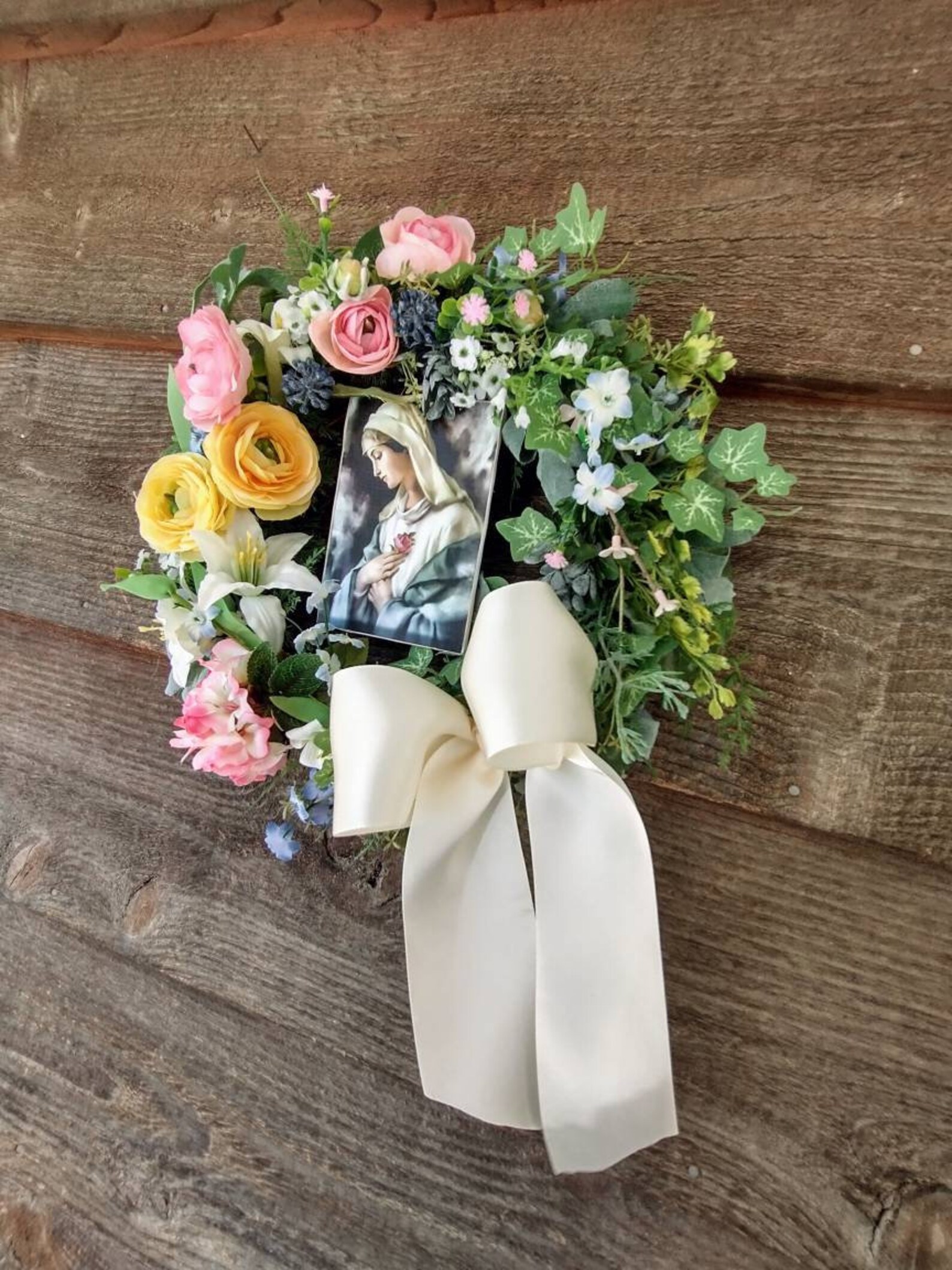 Mother's Day Wreath Catholic Wreath Mary Blessed - Etsy