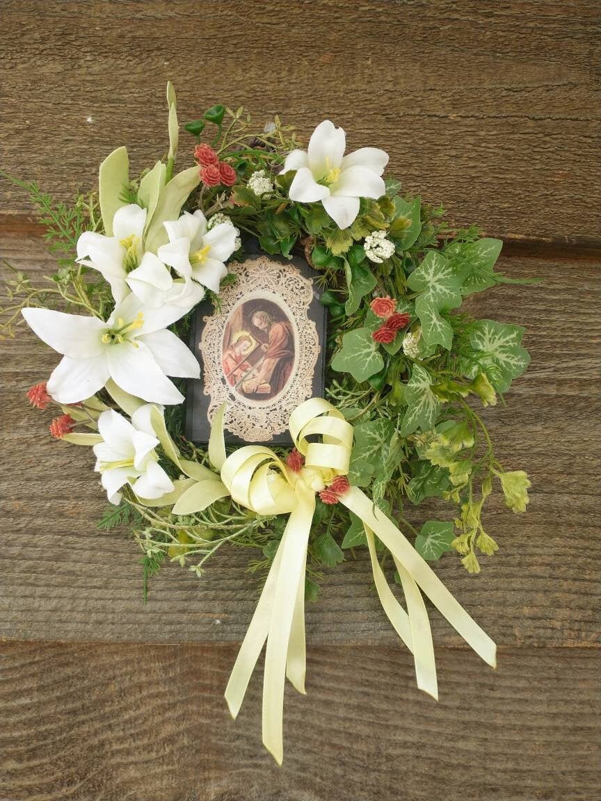 Catholic St. Joseph wreath Saint Joseph vintage Floral | Etsy
