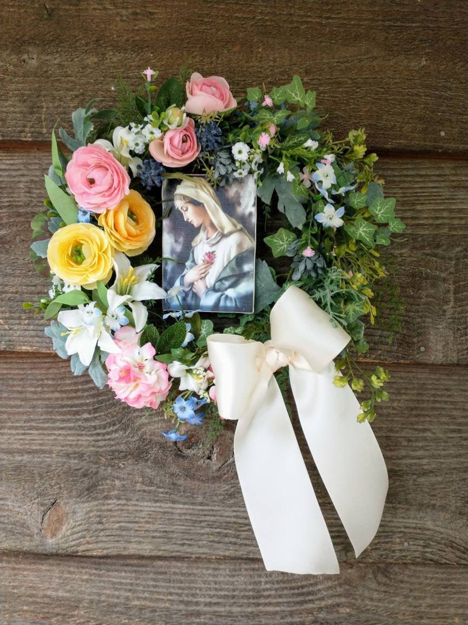 Mother's Day Wreath Catholic Wreath Mary Blessed - Etsy