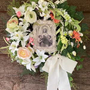 Our Lady of the Rosary Wreath, Vintage Lace Holy Card, Floral Catholic ...