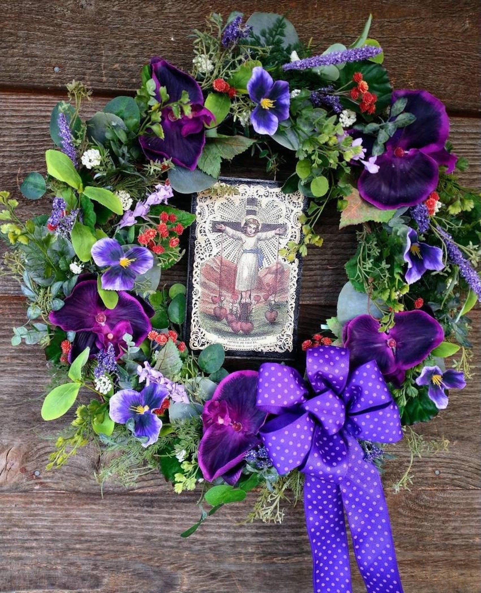 Lenten Floral Wreath, Vintage Holy Card, Catholic Door Decor - Etsy
